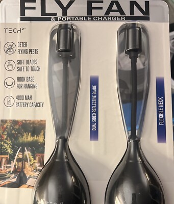 Tech2 Fly Fan & Portable Rechargeable Soft Blades Silent Spin Twin Pack ...