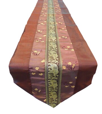 Artisan-Crafted brown Elephant Table Runner with Floral Accents - 150 ...