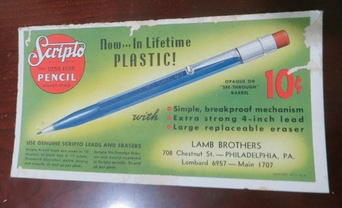 Scripto the long lead pencil lifetime plastic opaque see through barrel ...
