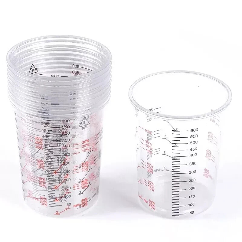100x PAINT MIXING CUPS PLASTIC 600CC 600ML Cups Calibrated CHEMICAL ...