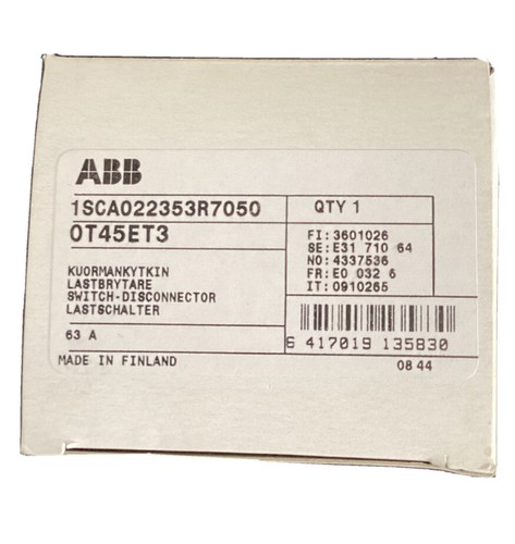 NEW ABB 1SCA022353R7050 OT45ET3 63 AMP DISCONNECTOR SWITCH | eBay