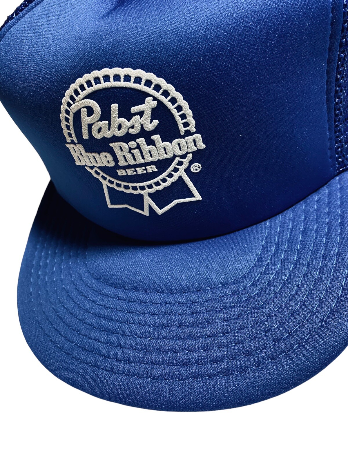 Vintage Pabst Blue Ribbon Hat Mens Snap Mesh Back Trucker Beer Bar ...