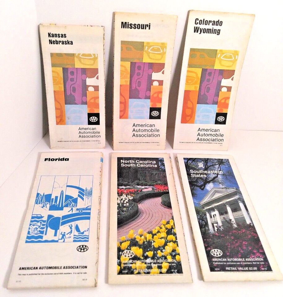 (14) Lot of U.S. State Road Maps - NY,PA,FL,AK,DE,CO, WY.KS,NE,NC ...