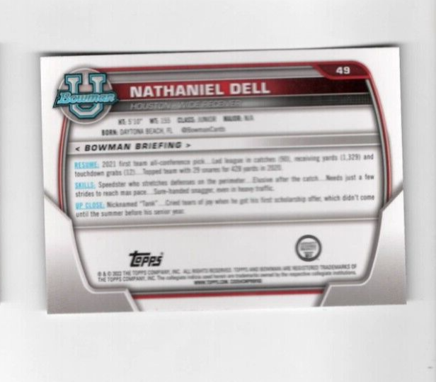 2022 Bowman U Chrome 1st NATHANIEL DELL Houston Cougars card #49 Mint | eBay