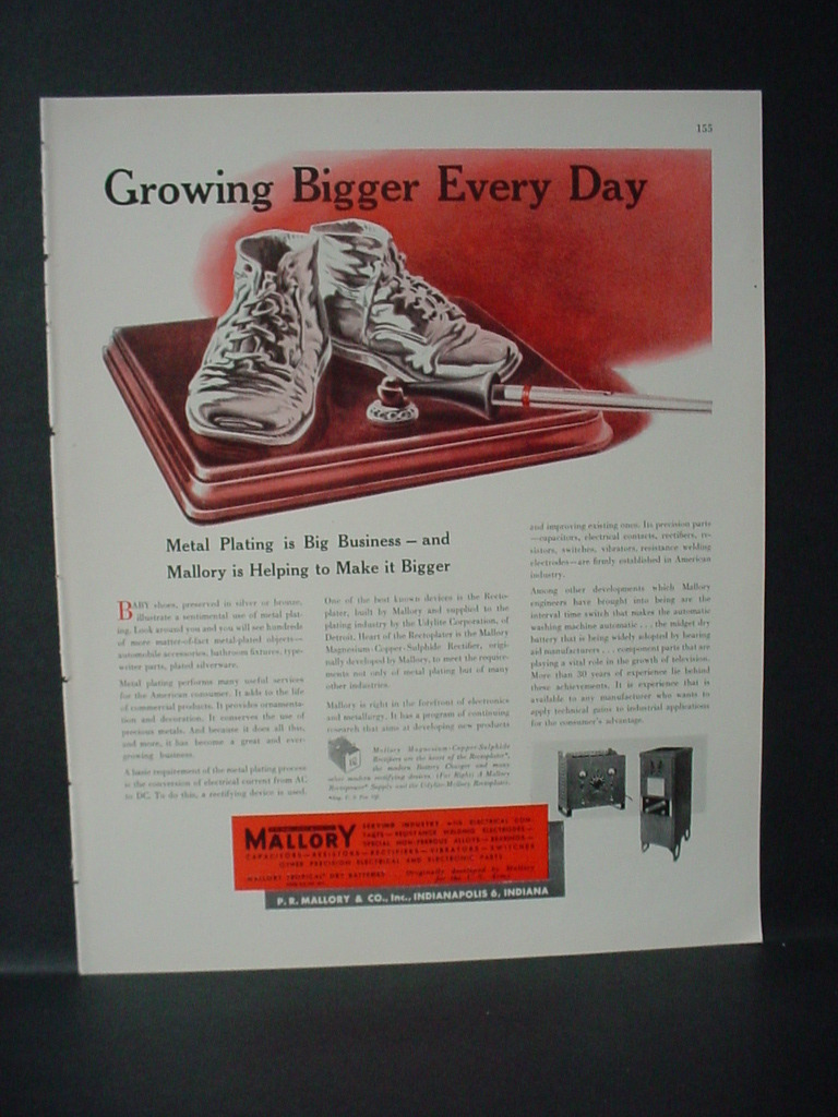 1946 Mallory Metal Plating Baby Shoes Preserved in Metal Vintage Print ...