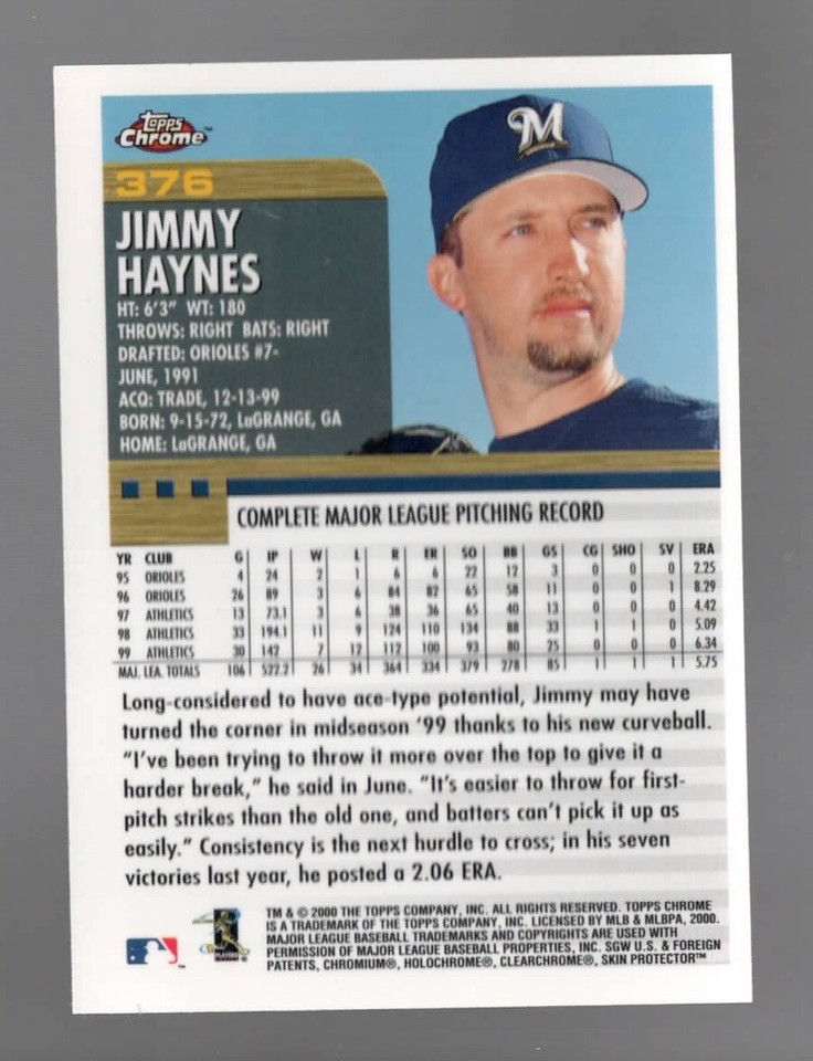 2000 Topps Chrome #376 Jimmy Haynes Excellent | eBay