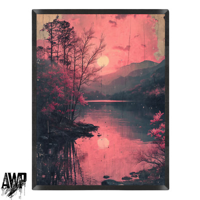 Sunset Lake Forest Poster - Landscape Moonlight Wall Art Print - A4, A3 ...