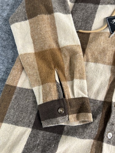 Hooyi Shirt Men's XL Flannel Hoodie Corduroy Button Up Plaid Brown N237 ...