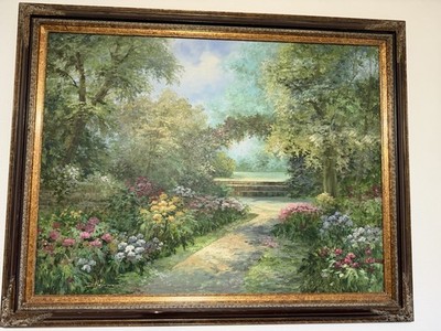 D. Hartman Signed Framed Oil Painting Garden Landscape on Canvas ...