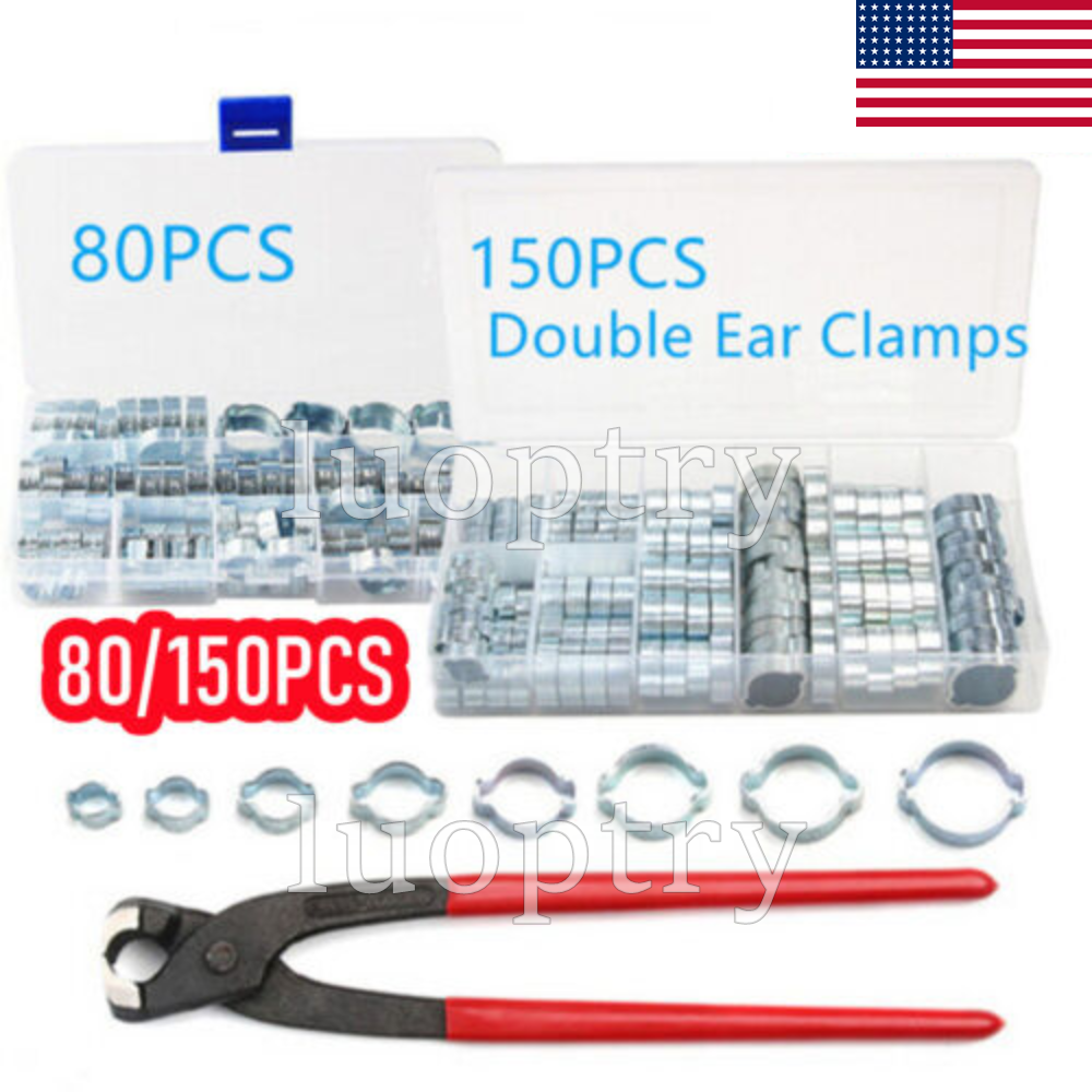 150/80x Double Ear Clamp O Clips Crimp Air Silicone Petrol Water Fuel ...