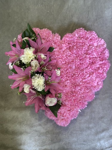 PINK ARTIFICIAL SILK FUNERAL HEART TRIBUTE WREATH MEMORIAL FLOWERS MUM ...