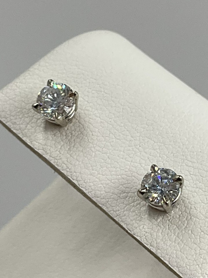 NEW STULLER 14K WHITE GOLD .82TCW NATURAL DIAMOND STUD SCREW BACK ...