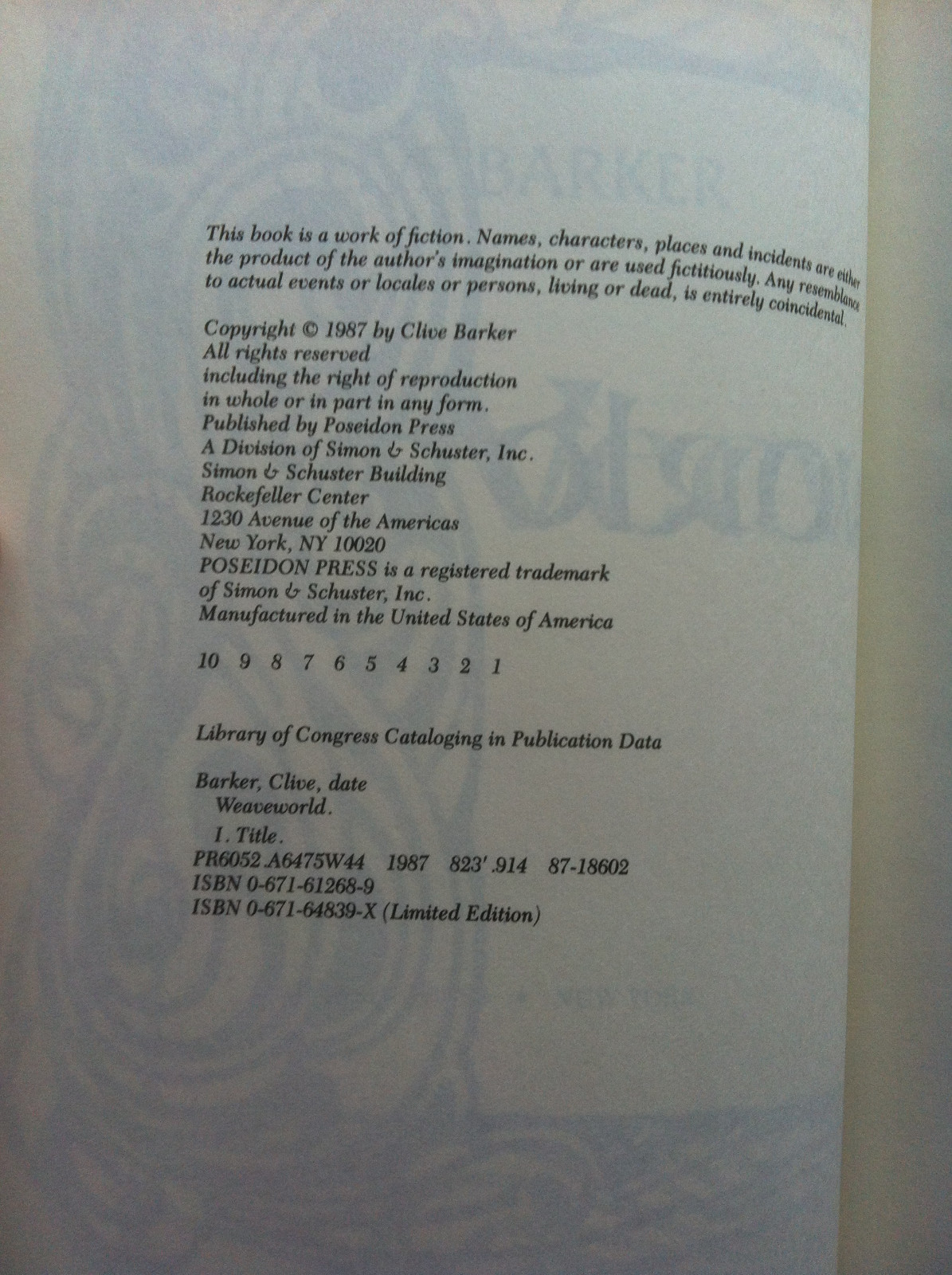 Weaveworld by Clive Barker signed by author autographed edition ...