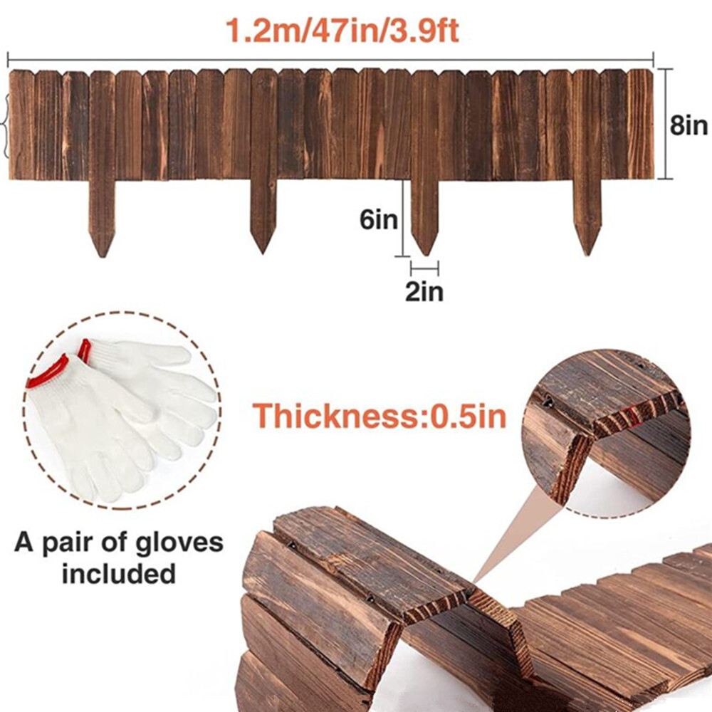 Wooden Picket Fence Panel Log Roll Border Lawn Edging Spiked Log Flower ...