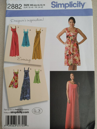 Simplicity Pattern 2882 Sleeveless Dresses Evening Casual Sizes 6 8 10 ...