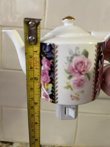 Mini Teapot Fine Porcelain Wall Plug In Night Light Roses, Pink, Blue ...