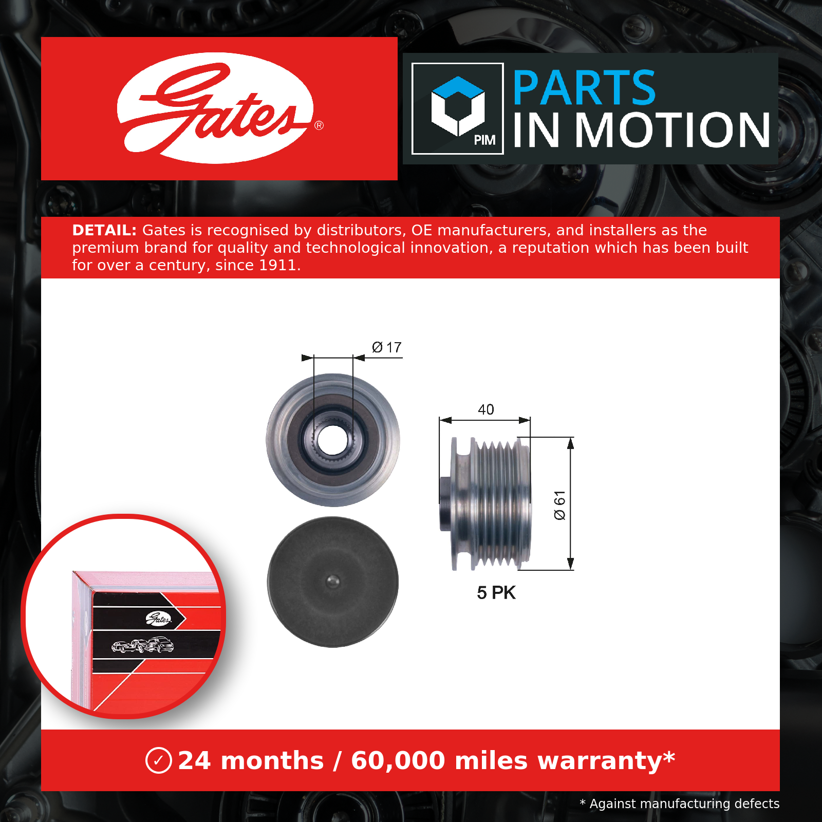 Overrunning Alternator Pulley fits HYUNDAI ACCENT MC, RB 1.5D 1.6D 2005 ...