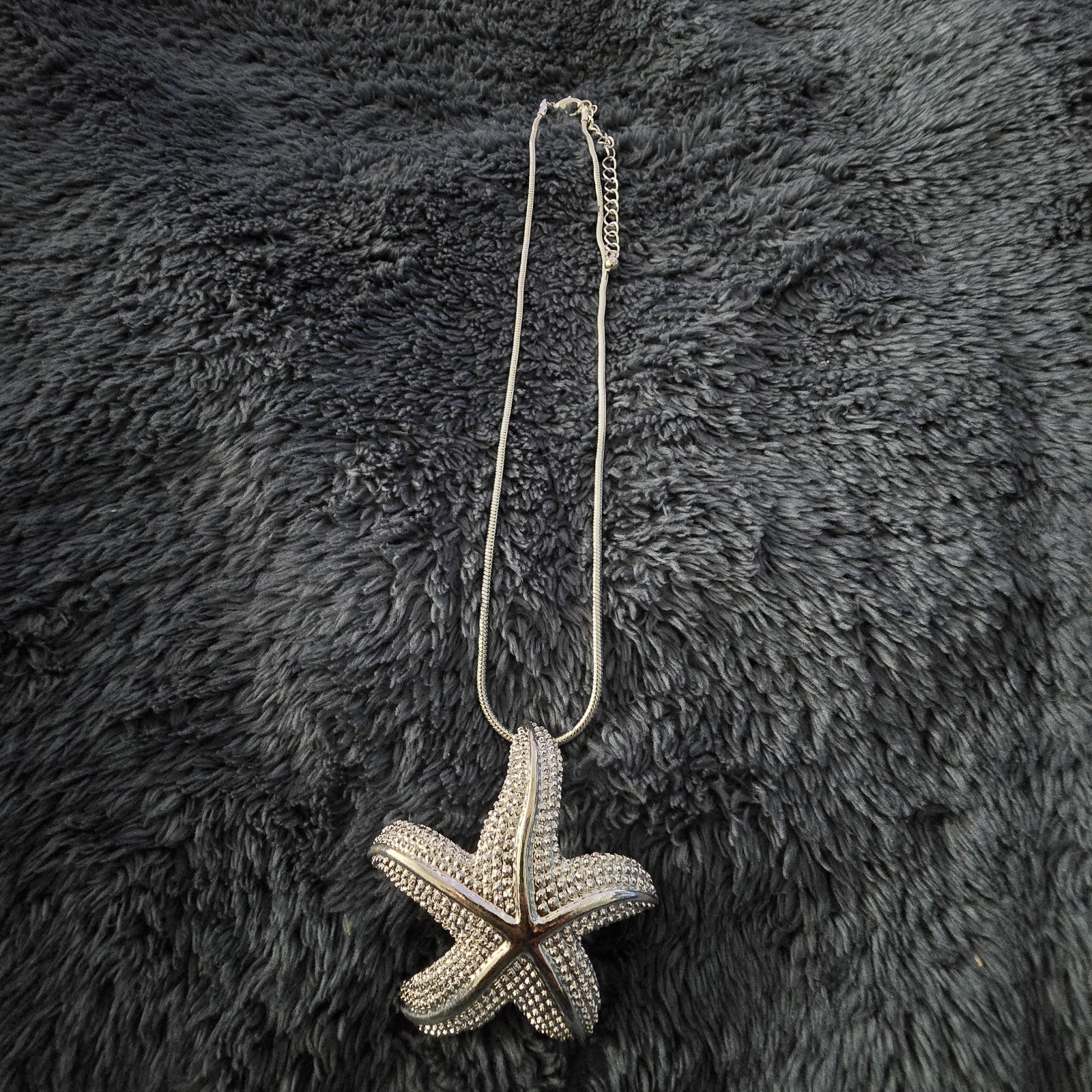 Silver Tone Metal Starfish Charm Pendant Necklace Snake Chain Beach ...