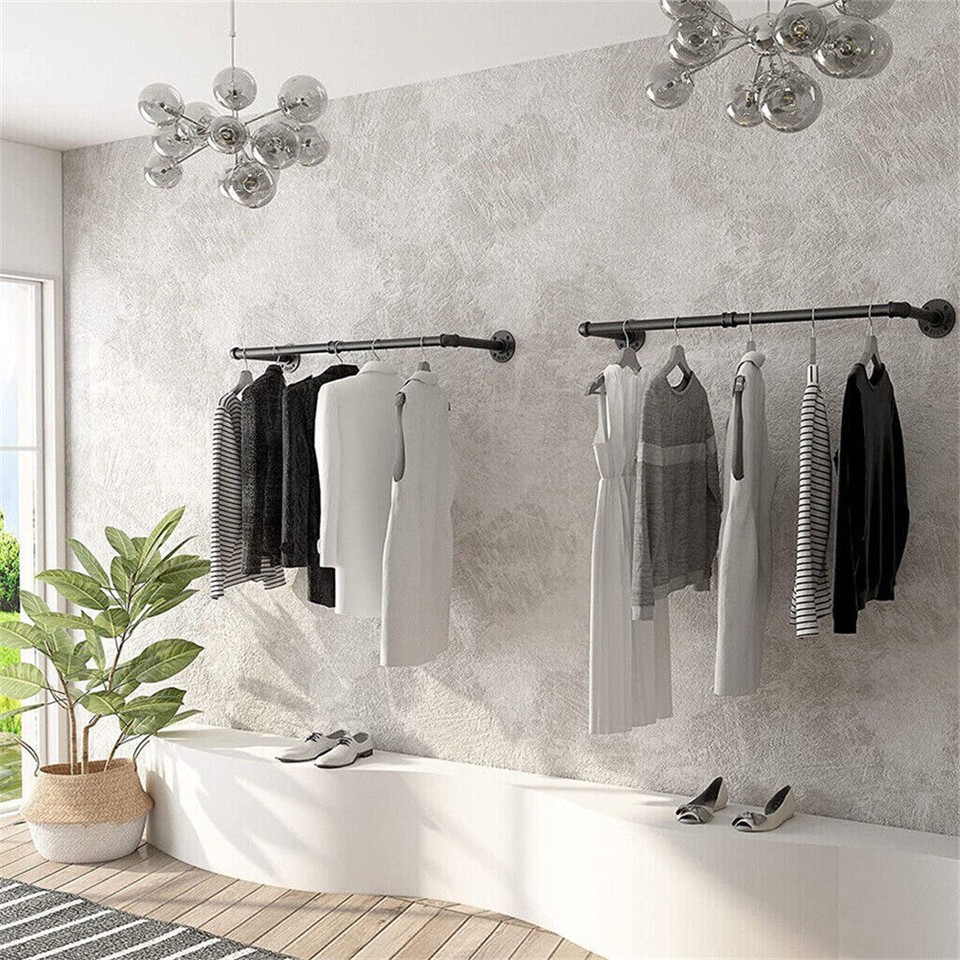 2x Industrial Pipe Clothes Rack Strong Iron Closet Organizer Garment ...