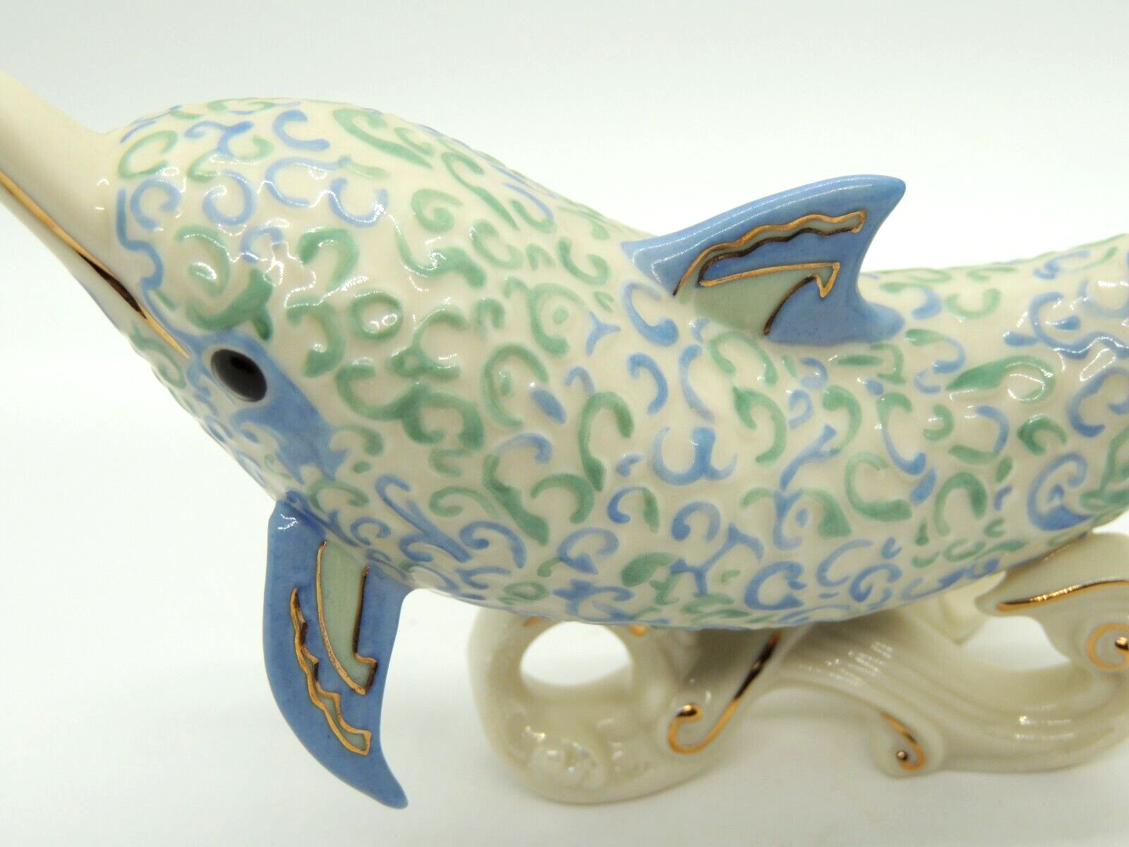 Lenox Deep Sea Dancer Dolphin Sculpture Blue Green Gold Accents Rare ...