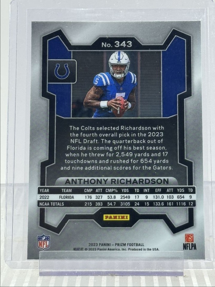 ANTHONY RICHARDSON 7 2023 PANINI PRIZM FOOTBALL ROOKIE COLTS #343 RC ...