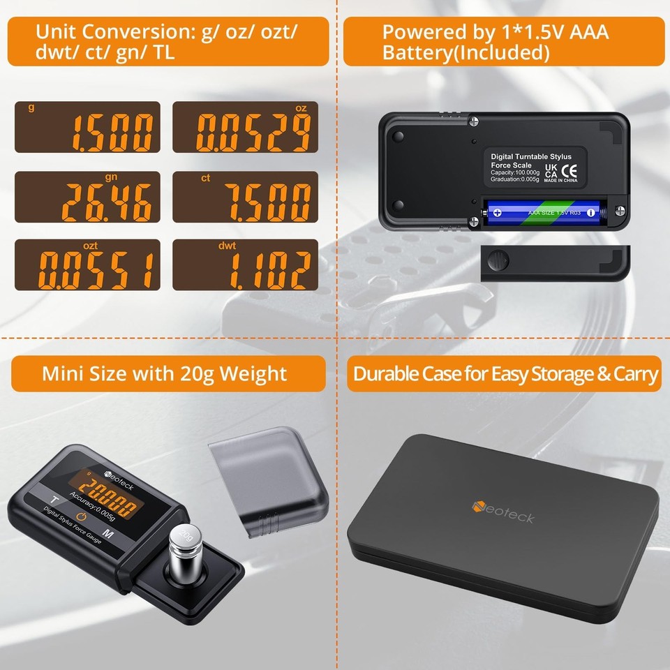 Neoteck 0.005G/100G Professional Turntable Stylus Force Gauge Scale ...