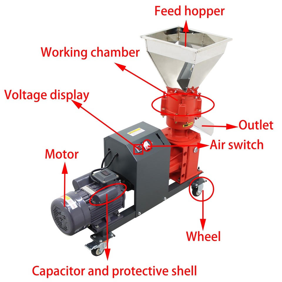 4MM Farm Animal Feed Pellet Mill Machine Feed Maker 4 Heads 220V 150 ...