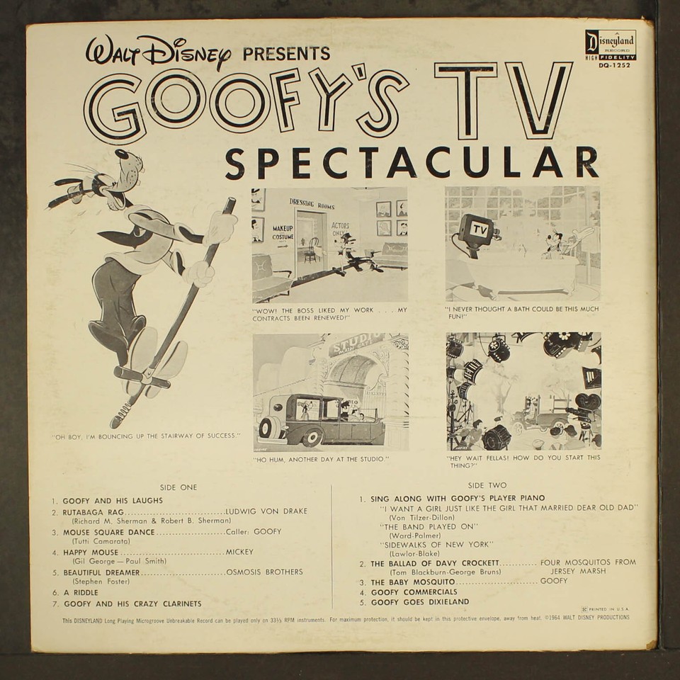 WALT DISNEY: goofy's tv spectacular DISNEYLAND 12" LP 33 RPM | eBay