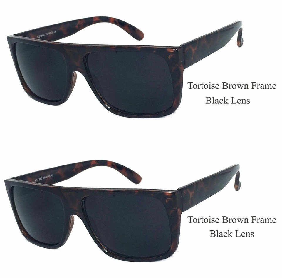 Retro Square Frame Sunglasses Mens Womens Flat Top Square Super Dark ...