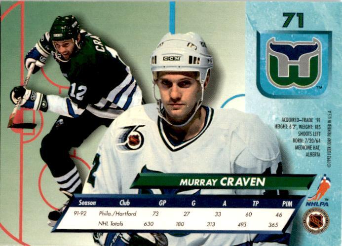 1992-93 Ultra Hockey #71 Murray Craven Hartford Whalers Vintage ...