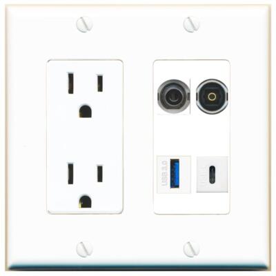3-5MM TOSLINK USB-3 USBC Port Wall Plate w/Power Outlet White | eBay