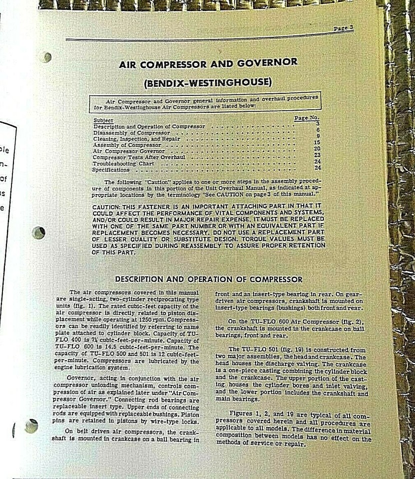 GMC Truck unit Overhaul Manual 1976 Air Compressor Governor Bendix ...