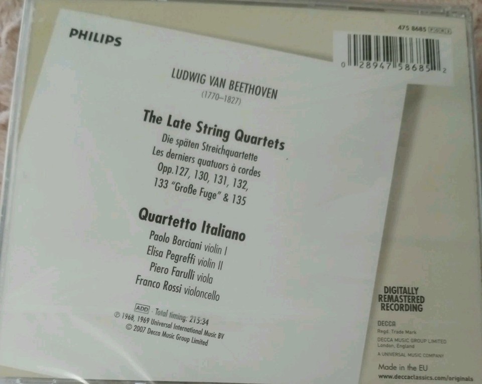 New Quartetto Italiano Beethoven The Late String Quartets 3 CD Set ...