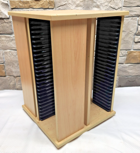 Rotating Wooden CD DVD Storage Tower Media Shelf Rack Carousel ...