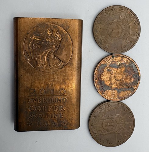Copper Bar 1 Pound And 3 Copper Rounds .999 Fine Bullion | eBay
