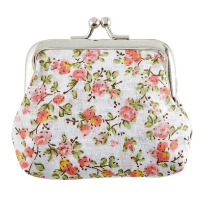 Peach Floral Linen Rosary Case Coin Purse Style Kisslock Closure 3.75 ...