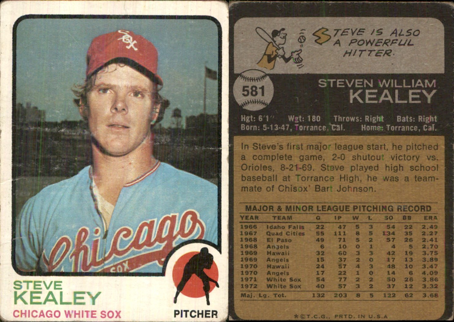 Steve Kealey 1973 Topps #581 Card Chicago White Sox FREE SHIP ...