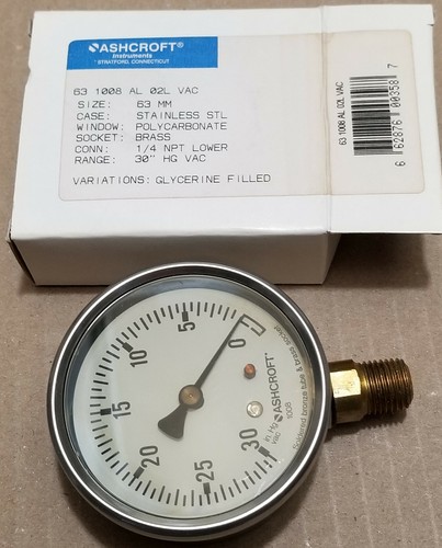 NEW Ashcroft 63 1008 AL 02L VAC 1008AL Glycerine Filled Stainless Steel ...
