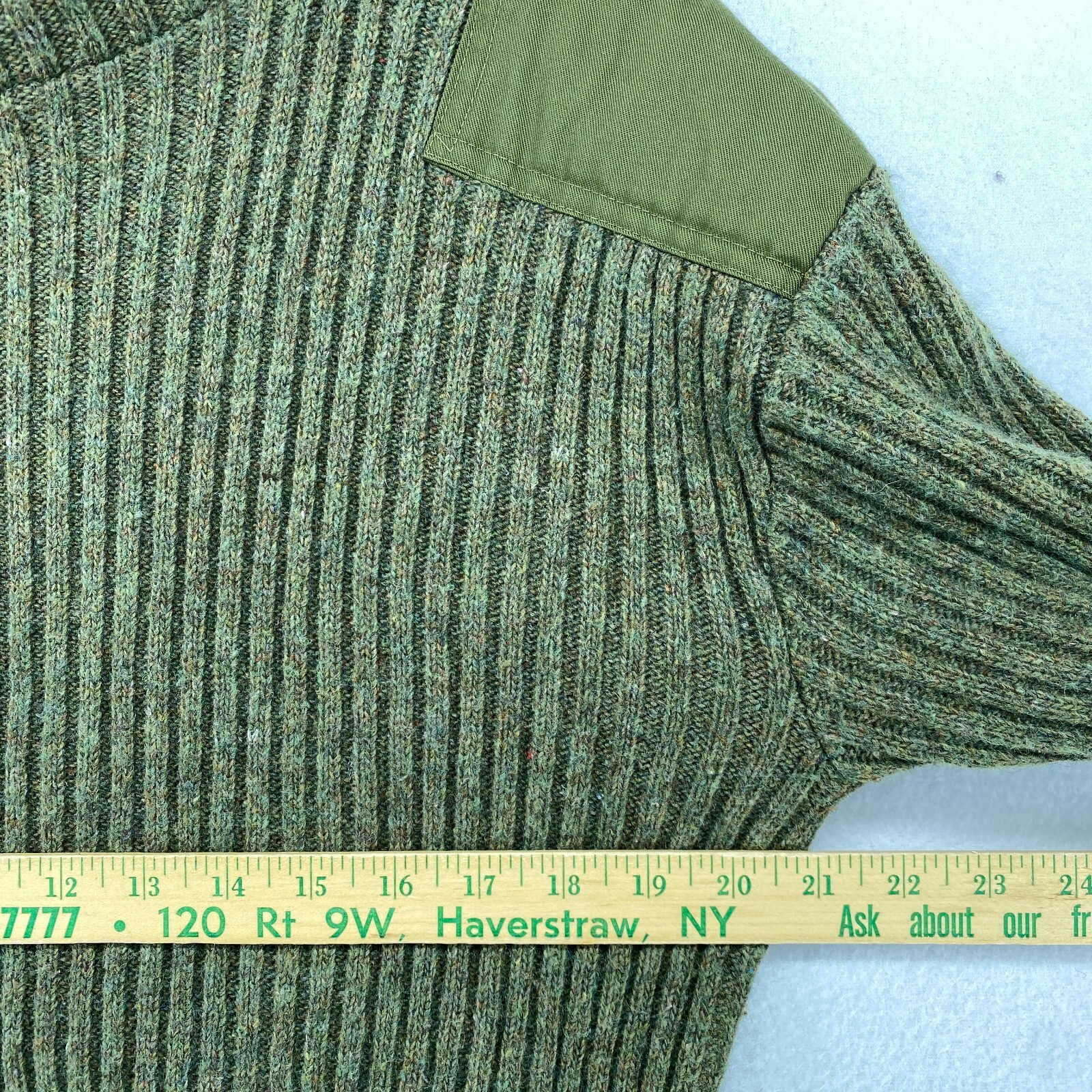 Army Commander Sweater Men M Wool Ribbed Elbow Shoulder Patch Military ...