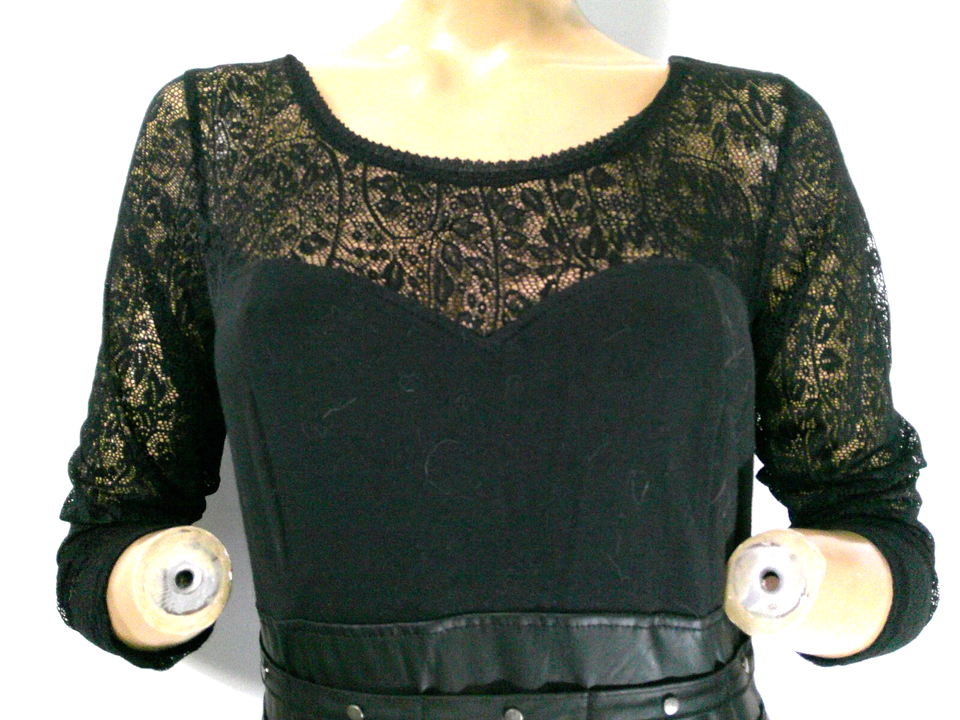 Vtg Royal Bones by Daang Sexy Black L/S Lace & Bondage Hi Lo Hem Gothic ...