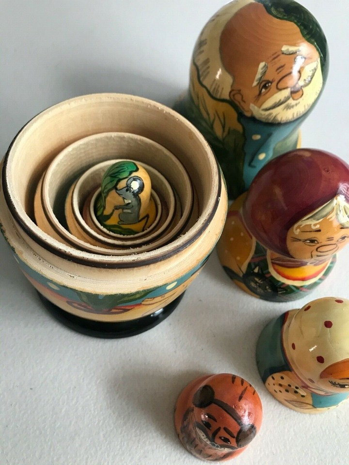 Rare 5 pc Nesting Doll THE GIANT TURNIP Fairy tale Matryoshka Hand ...