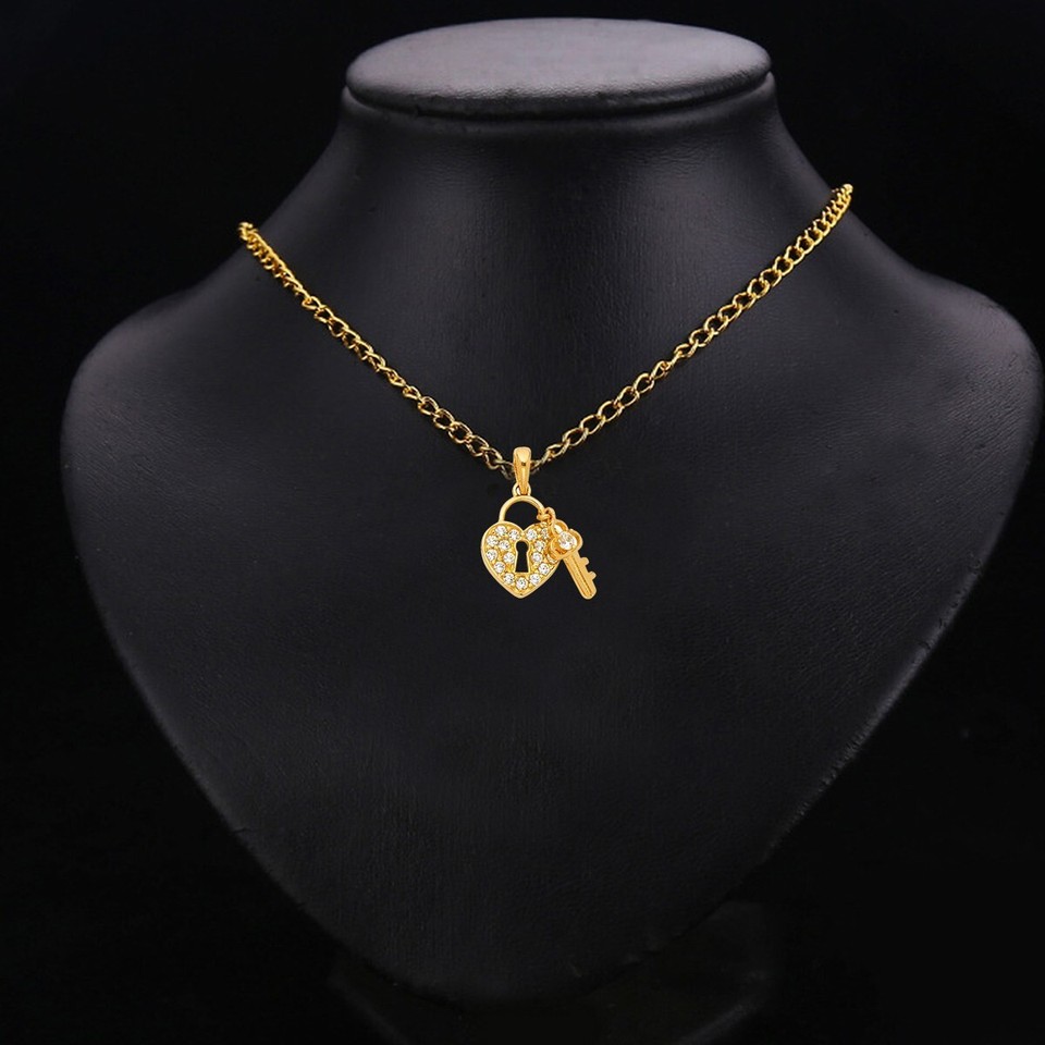 14K Yellow Gold Heart Lock & Key Cubic Zirconia Pendant | eBay