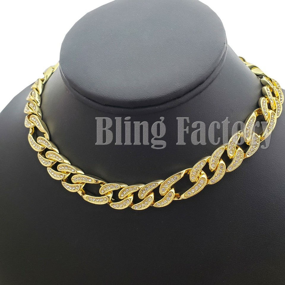 Hip Hop Men Quavo Rapper Gold PT Iced 12mm 18" Figaro Choker Chain ...