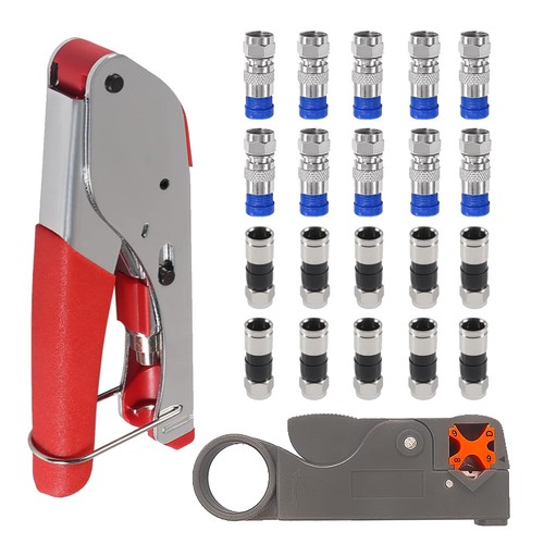 Coax Cable Crimper Tool Kit with 20pcs F Type RG59 RG6 Compression ...