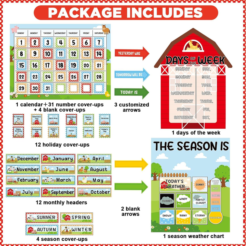 Farm Animal Calendar Bulletin Board Set for Classroom Decoration ...