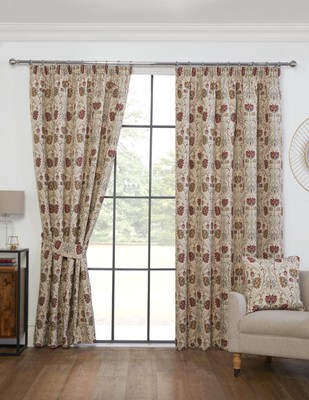 Lined Pencil Pleat Floral Curtains Sundour Aylesbury Natural | eBay UK