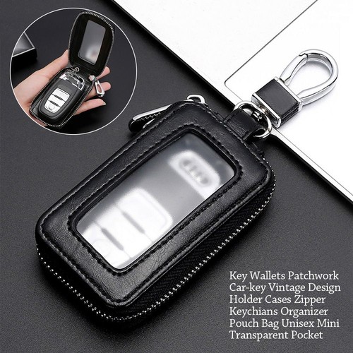 Leather Car Key Bags Zipper Key Pouch Durable Wallet Organizer Men ...