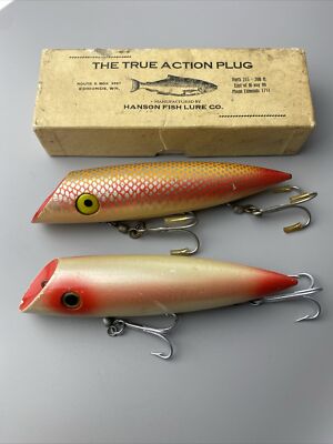 Hanson True Action Fishing Lure Salmon Wood Plug W/ Early Box lot of 2 ...