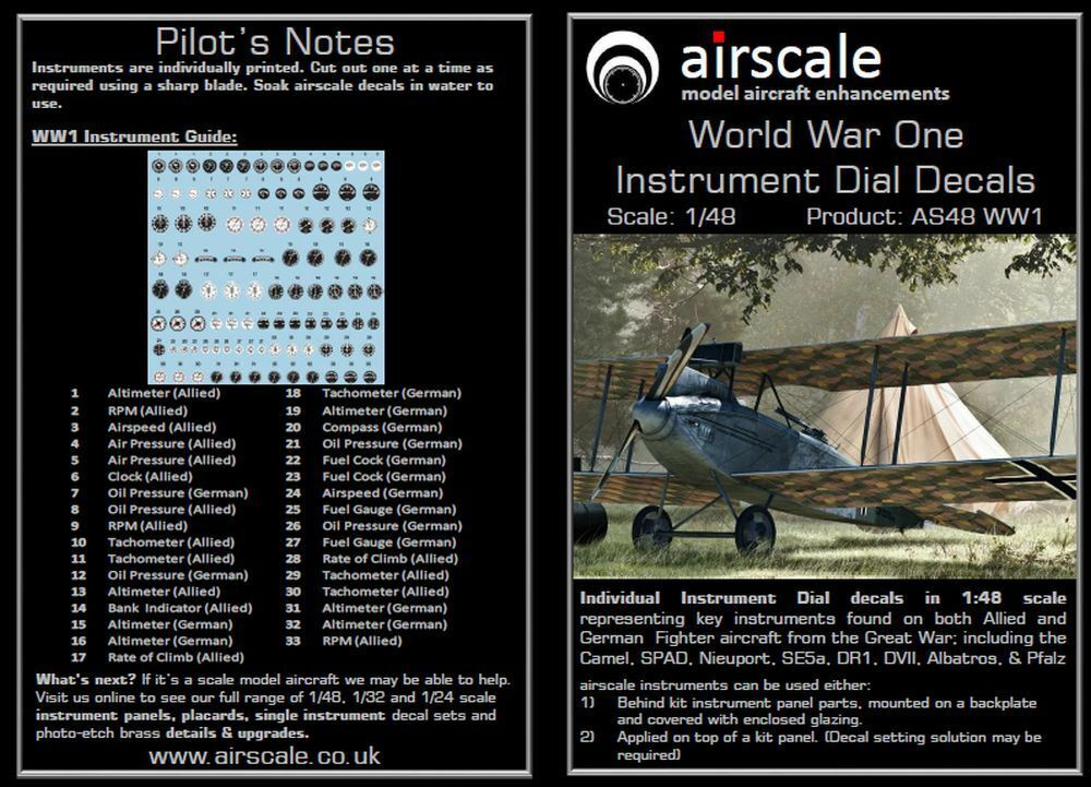 Airscale 1/48 WWI Instrument Dial Decals AS48 WW1 x | eBay