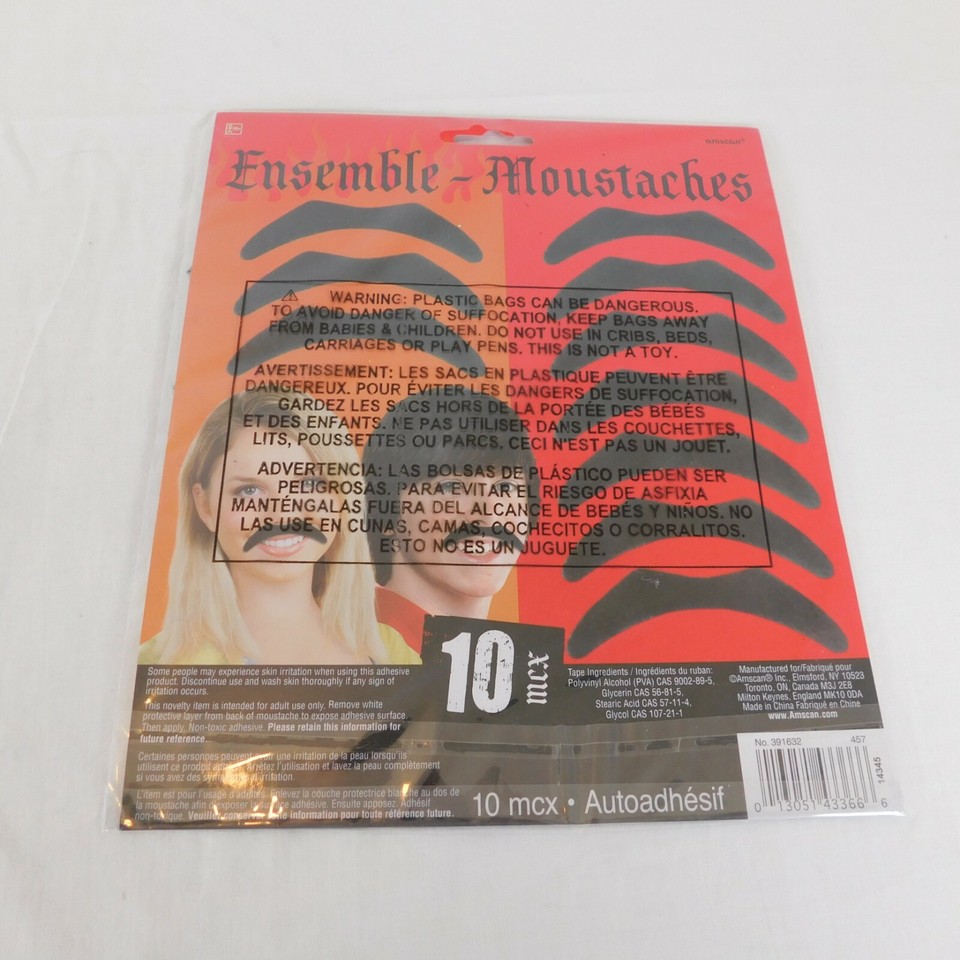 Moustache Kit 10 Piece Self Adhesive Halloween Costume Pretend Play ...